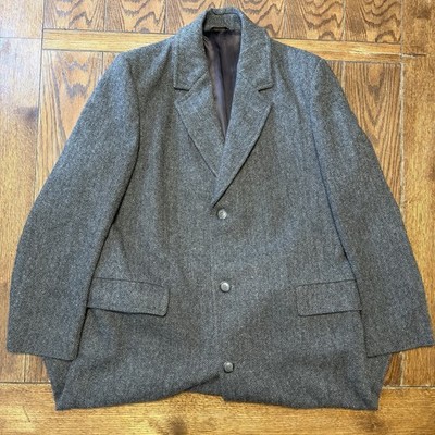 Vtg London Fog Overcoat Men 42L Tweed Herringbone Wool Heavy Academia ...