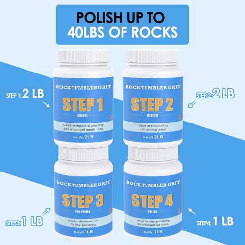 Rock Tumbler Grit Kit [6 Pounds], Polish Up to [40 lbs.] of Rocks, 4 ...
