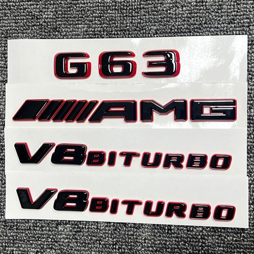 Black RED G63 AMG V8 BITURBO Emblem Badge Sticker Set For Mercedes G63 ...