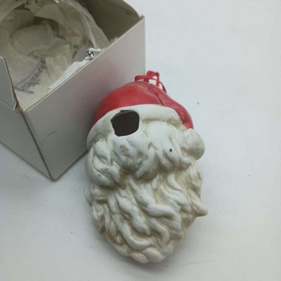 #AA)Vtg. Porcelain Santa Claus Head Christmas Ornament Hole Back Light ...