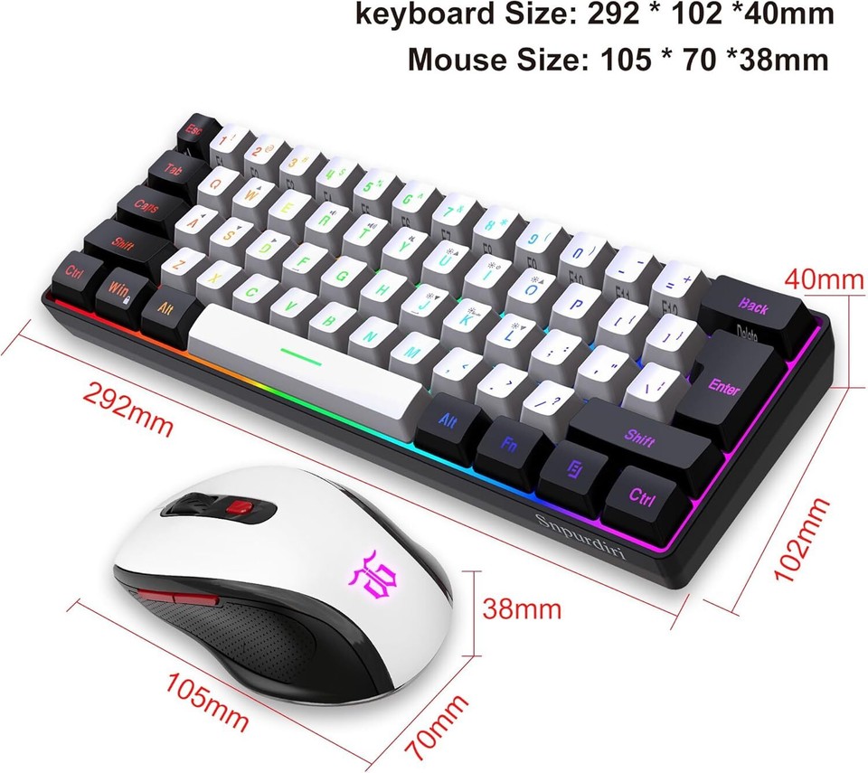 Snpurdiri 2.4G Wireless Gaming Keyboard and Mouse Combo (Black and ...