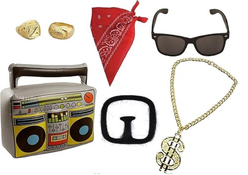 80s 90s Hip Hop Rapper Gangster Big Daddy DMC Chav Fancy Dress 7 Piece ...