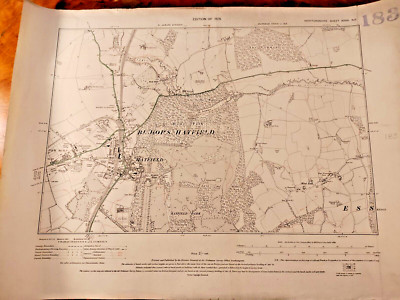Original 1925 OS Map Bishops Hatfield Park Essendon West End River Lea ...