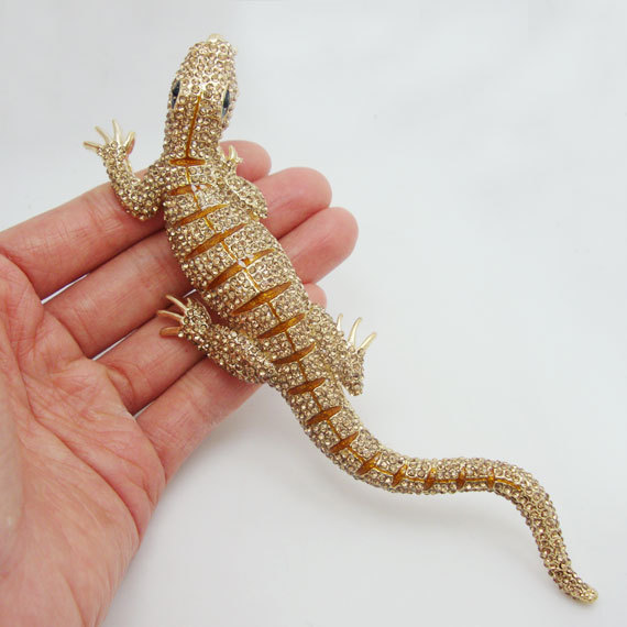 Huge 6.42" Lizard Gecko Brooch Pin Topaz Crystal Rhinestone Animal | eBay