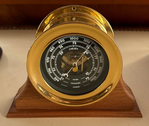 CHELSEA 4 1/2 INCH DIAL HEAVY BRASS SHIPS BAROMETER ON A CHELSEA ...
