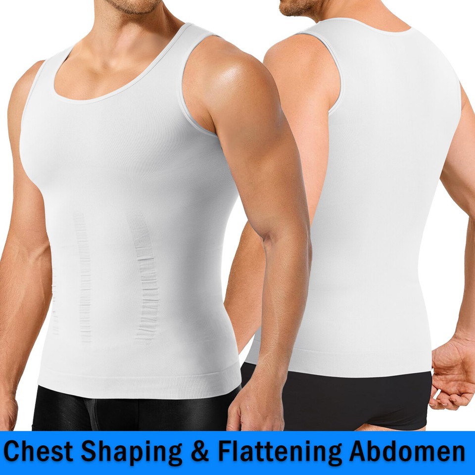 Mens Slimming Belly Chest Compression Tummy Vest Shirt Shaper Girdle ...