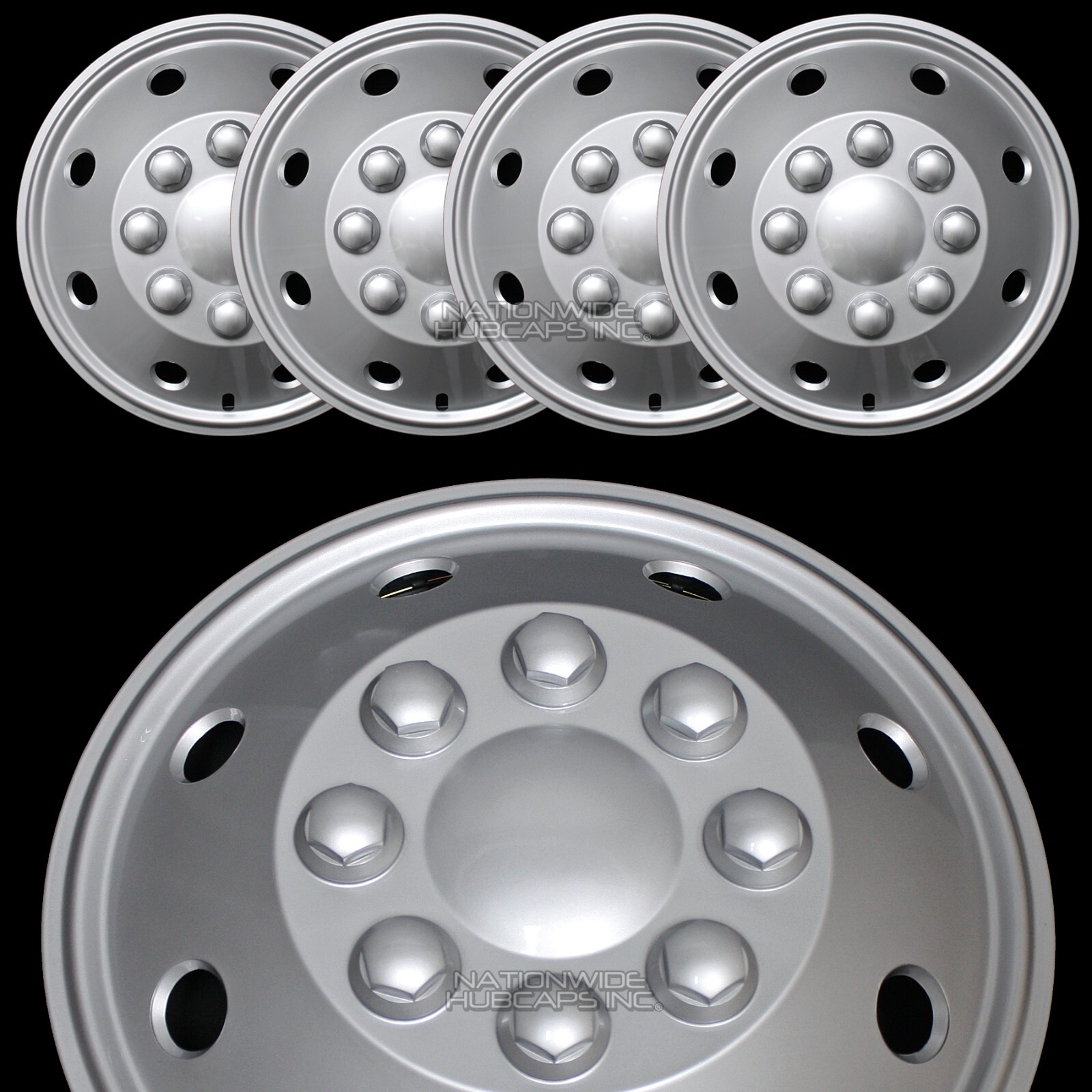 4 Silver 16" 8 Lug RV Dual Steel Wheel Simulators Dually Rim Covers Hub ...