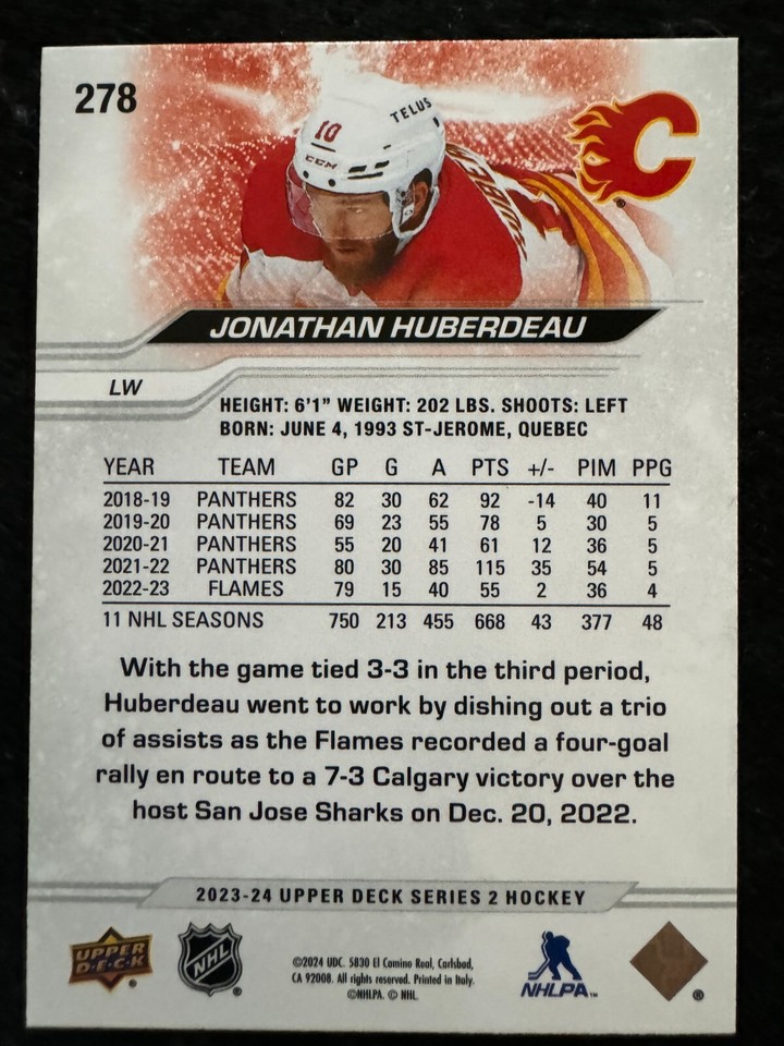 2023-24 Upper Deck Series 2 #278 Jonathan Huberdeau Calgary Flames ...