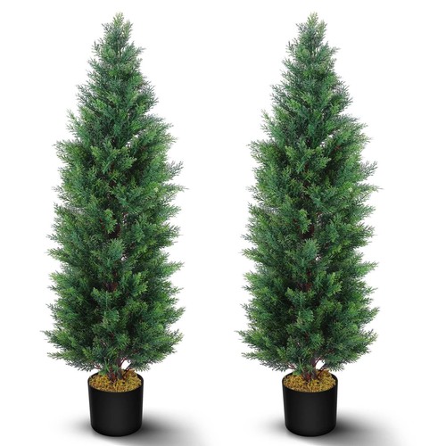 2 Pcs 4 Ft Artificial Topiary Cedar Trees, Outdoor Faux Pine Shrubs ...