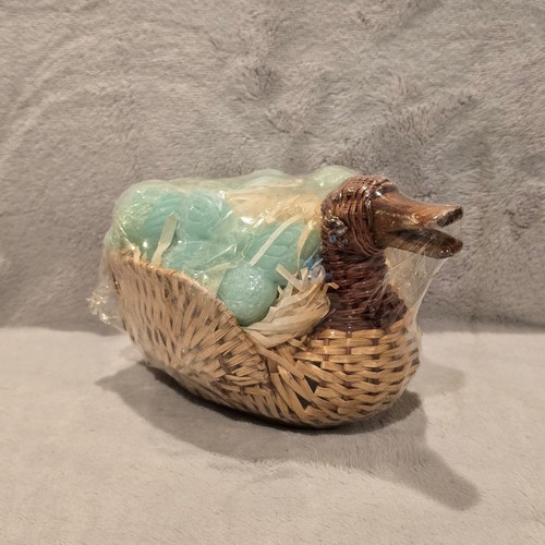 Vintage Woven Duck Basket Filled with Teal Bath Bombs Easter Gift Set ...