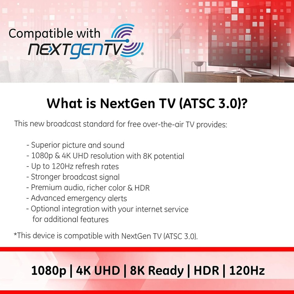 GE Modern Loop Rabbit Ears Indoor TV Antenna, 4K and hdmi cable | eBay