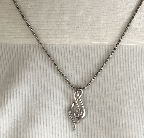 Sterling Silver 925 17" Chain w/14K Gold & 925 Diamond Pendant | eBay