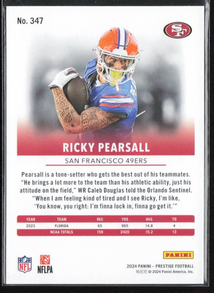 2024 Panini Prestige #347 Ricky Pearsall Rookie San Francisco 49ers | eBay