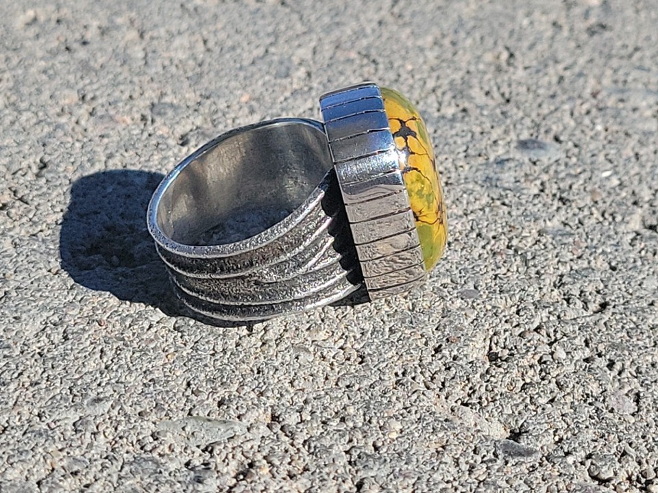 Natural Blackjack Turquoise Sterling Silver Ring Size 10 Handmade Tufa ...