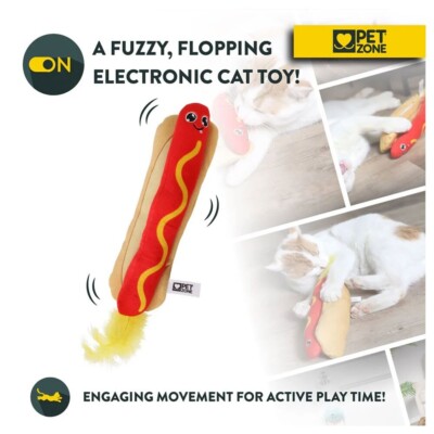 Pet Zone Fuzzy Flopper Kicker Hot Dog Rechargeable Cat Toy | eBay
