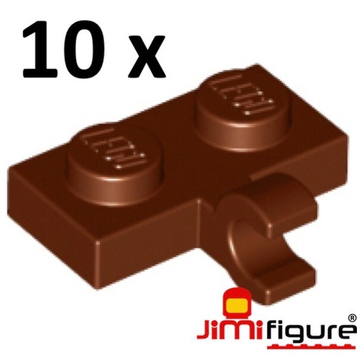 NEW 10 x LEGO 1x2 Modified Plate w Horizontal Side Clip Reddish Brown ...