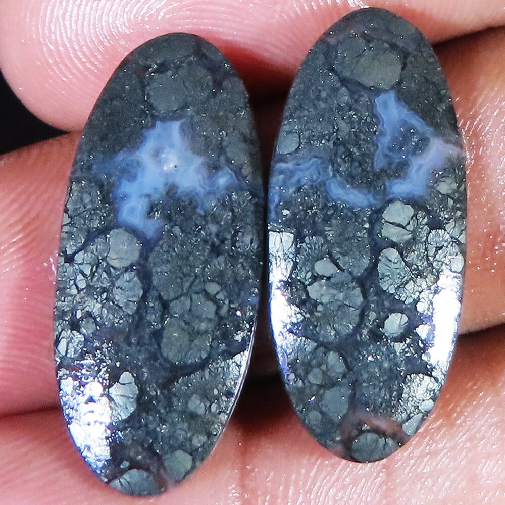 (11X26X03 MM SIZE) 22.30 Cts NATURAL MARCASITE PAIR OVAL CABOCHON LOOSE ...