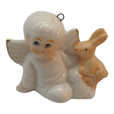 VTG Porcelain Angel Holding Bunny Rabbit Christmas Ornament Mini | eBay