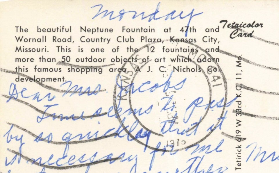 Neptune Fountain MO Kansas City Missouri 1976 Chrome Country Club Plaza ...