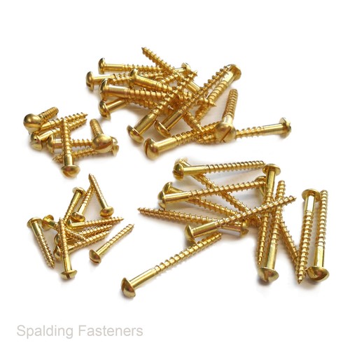 SOLID BRASS SLOTTED ROUND DOME HEAD WOOD SCREWS 2g 3g 4g 6g 8g 10g 12g ...