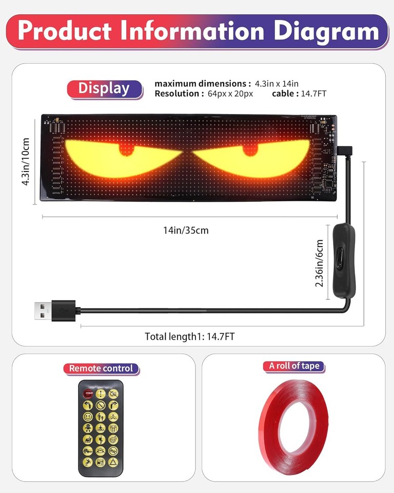 2x Truck-Specific Devil's Eye LED-Screen Car Eye Light Truck Dynamic ...