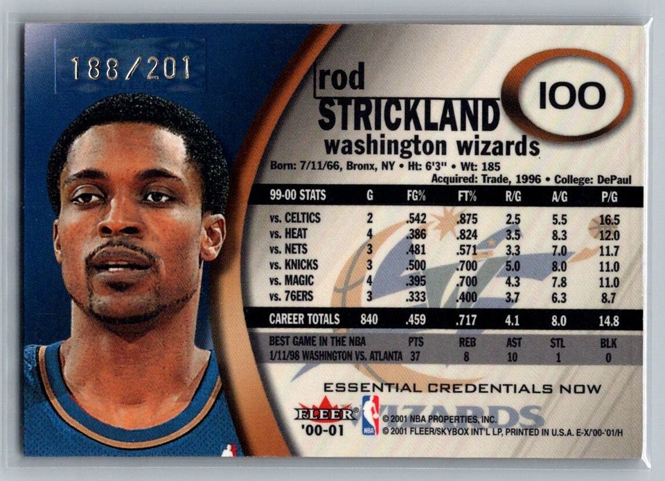 RARE~ ROD STRICKLAND~2000-01 Skybox E-X ESSENTIAL CREDENTIALS NOW ...