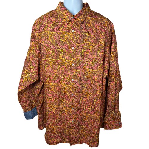 Daniel Cremieux Premium Denim Shirt Men’s Size 3XT Orange Paisley Tall ...