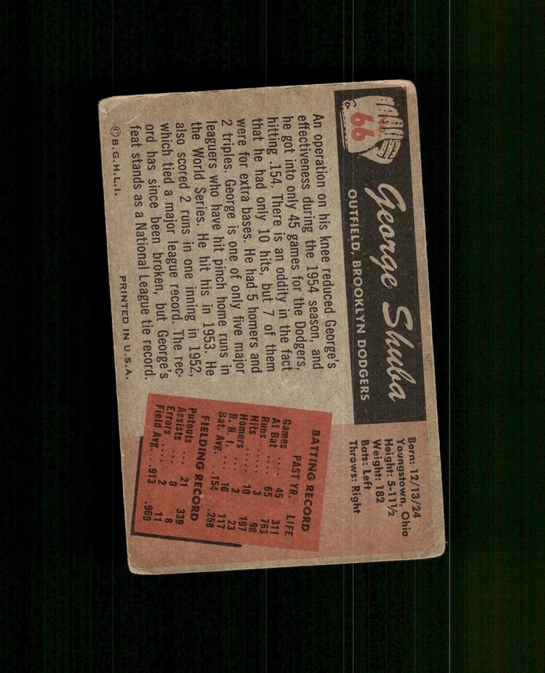 1955 Bowman 66 George Shuba POOR #D1,444465 | eBay