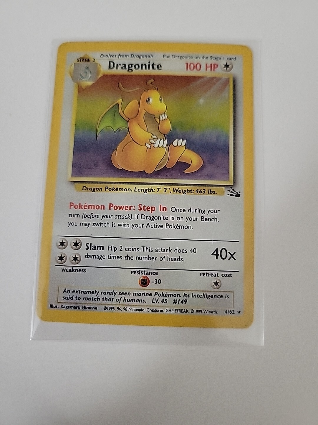 Pokémon TCG Dragonite Fossil 4/62 Holo Unlimited Holo Rare Dragonite V ...