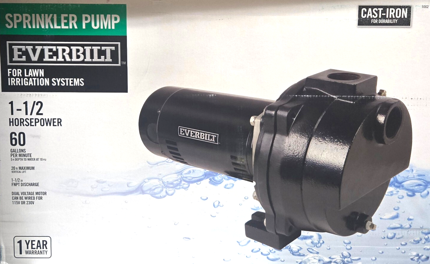 Everbilt Lawn Irrigation Sprinkler Pump Cast Iron 1-1/2 HP 60 GPM EFLS15CI-HD | eBay