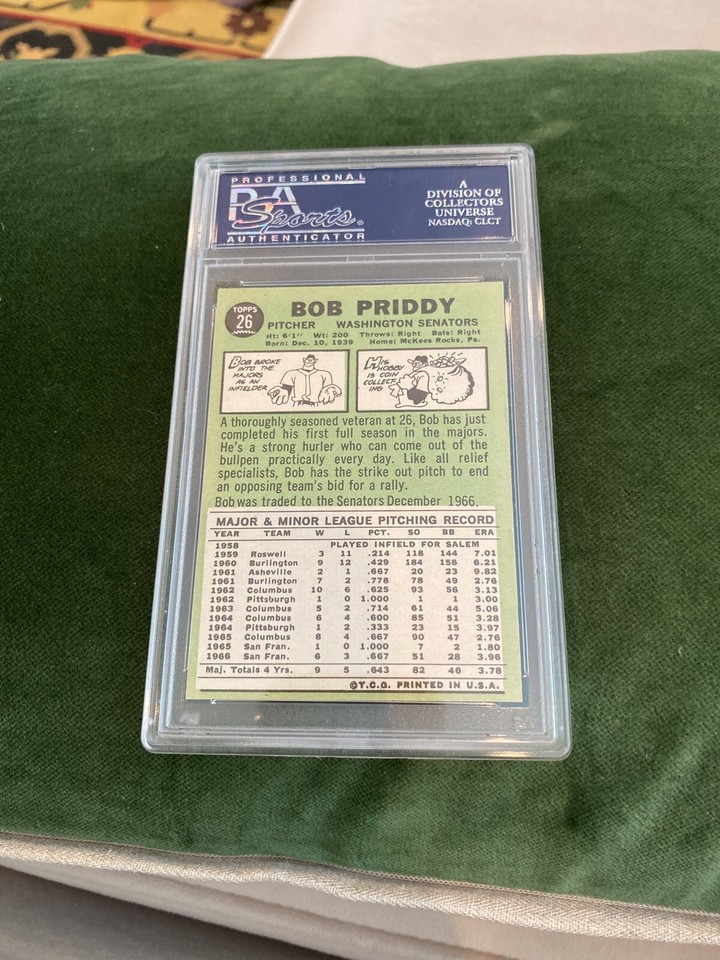 1967 TOPPS #26 BOB PRIDDY WITH TRADE STATEMENT PSA 6 EX-MT SAN ...