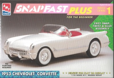 AMT 1953 Chevy Corvette Convertible Snapfast Plastic Model Car 1:25 ...