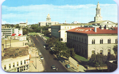 Postcard CO Aerial Vista of Colfax Ave Denver Colorado c.1950's Pepsi ...