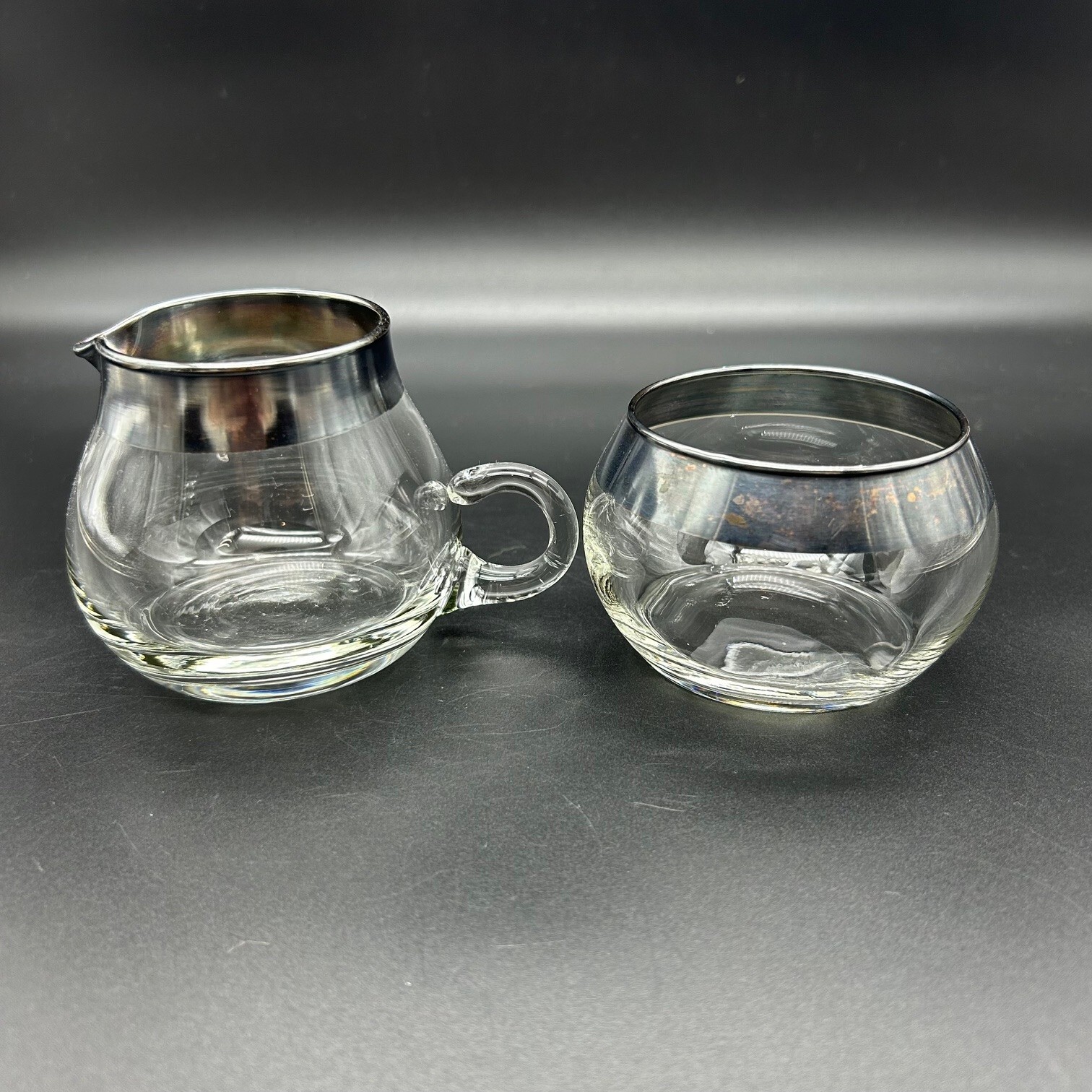 MCM Dorothy Thorpe Style Roly Poly Cream & Sugar with Thick Silver Band ...