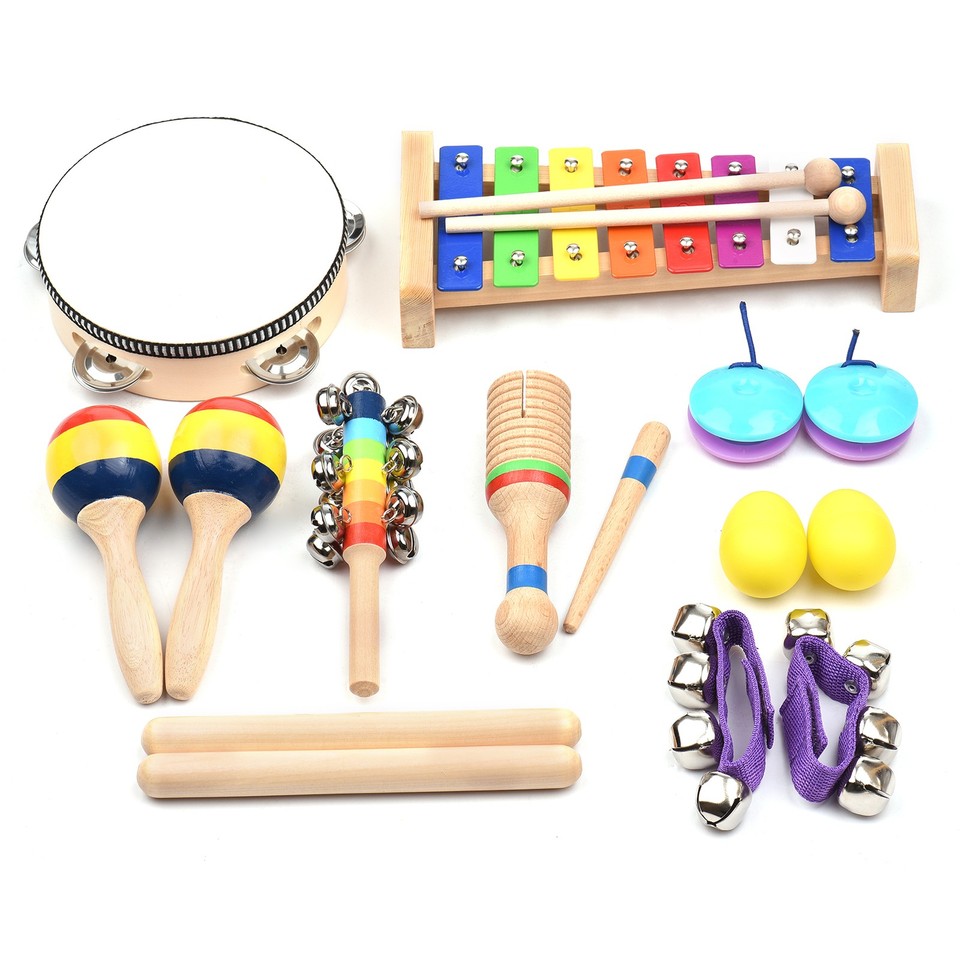 13 PCS Kids Musical Instruments Toys With Carry Bag Colorful Wooden ...