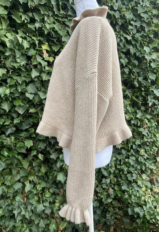 Women’s Beige Brown Frill Neck Soft Knit Jumper From Primark UK Size 18 ...