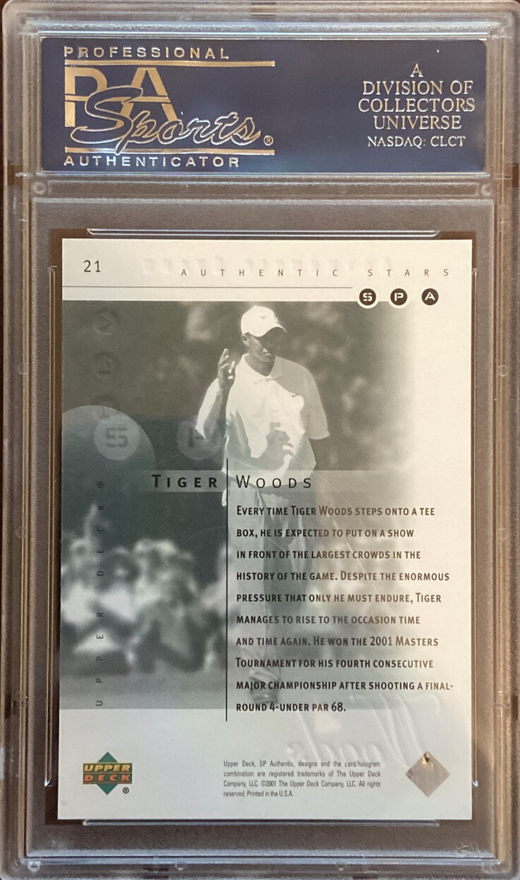 2001 SP Authentic Preview - Authentic Stars Tiger Woods #21 (RC) for ...