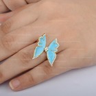Turquoise Blue Enamel Diamond Butterfly Ring Solid 14K Yellow Gold Fine ...