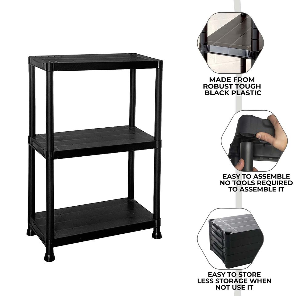 3 Tier Plastic Shelving Home Storage Unit Shelves Racks Garage ...