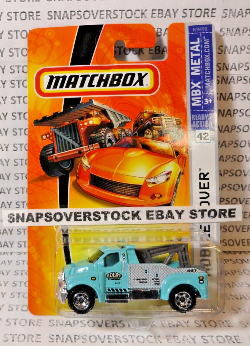 2007 MATCHBOX BLUE MOBILE MOVER WRECKER TOW TRUCK, MBX #42 W/ NICE CARD ...
