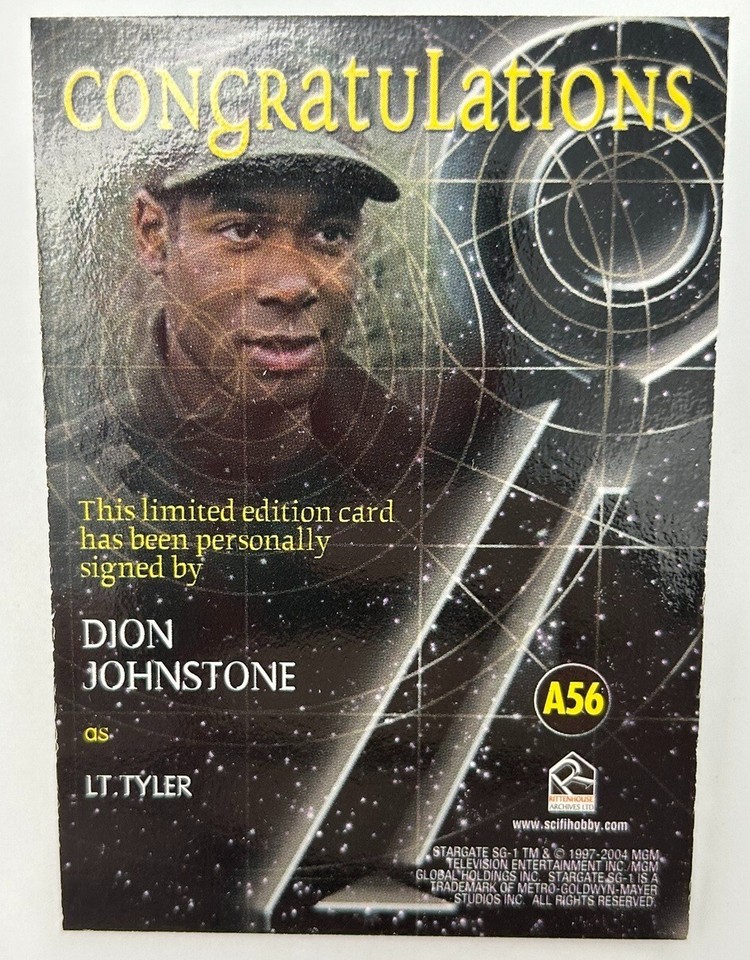 Dion Johnstone as Lt. Tyler Autograph Trading Card A56 - Stargate SG-1 ...