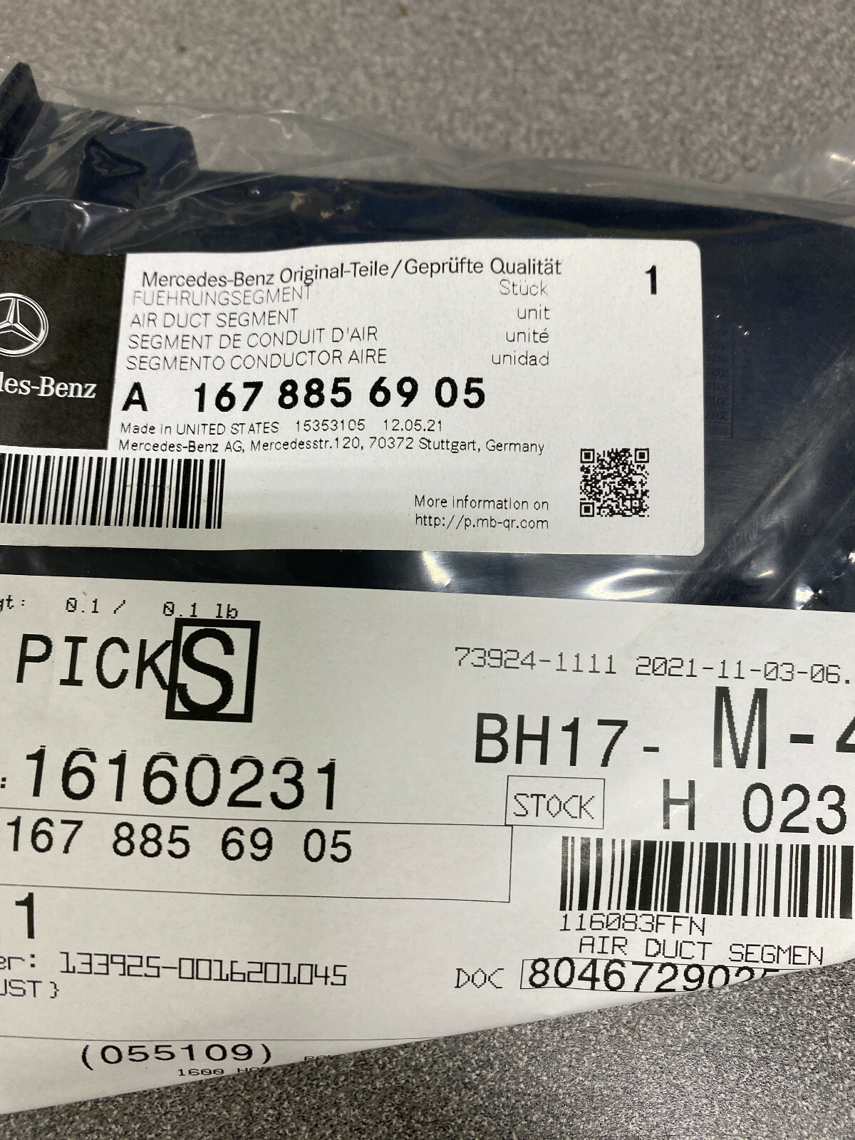 Genuine Mercedes Benz OEM Front Bumper Air Duct Segments 1678856905 ...