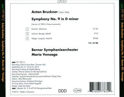 MARIO VENZAGO/BERNER SYMPHONIEORCHESTER BRUCKNER 9 NEW CD 761203778720 ...