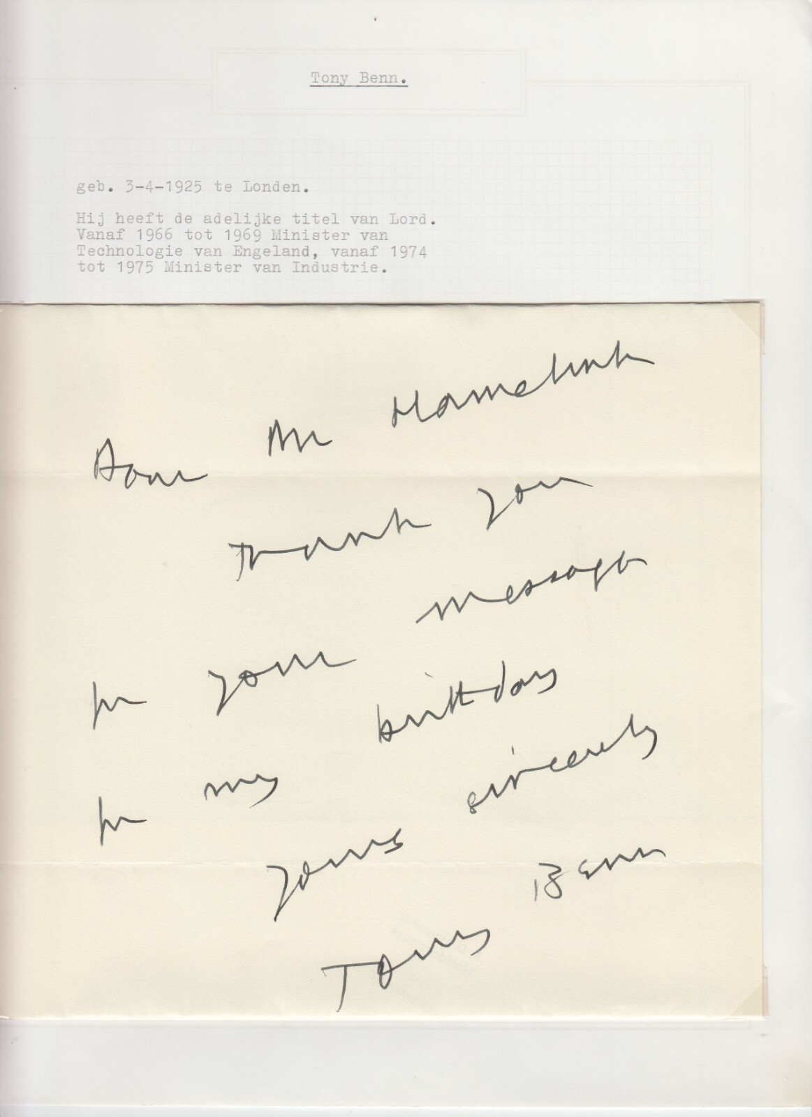 Tony Benn, Politician, Original Autograph, United Kingdom (L6595) | eBay