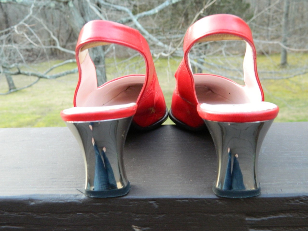 Escada True Red Leather Sling Back Pump Shoes w/silver heel, US size 7 ...