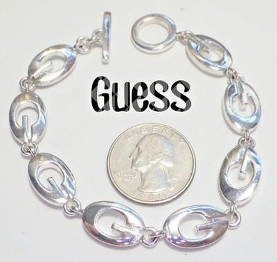 Signed GUESS Letter G Link Bracelet Stainless Steel 7.5" Toggle Clasp ...