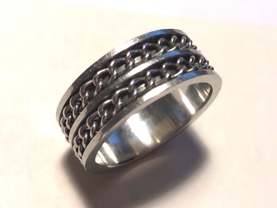 Silver Tone metal Spinner spinning link chain Band Ring Size 14 | eBay