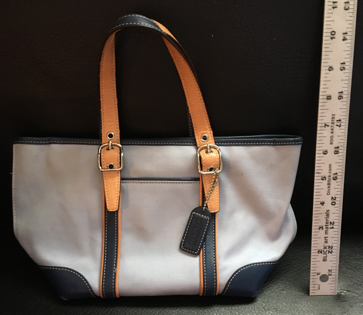 Coach Small Canvas And Leather Blue And Tan Purse - Gem