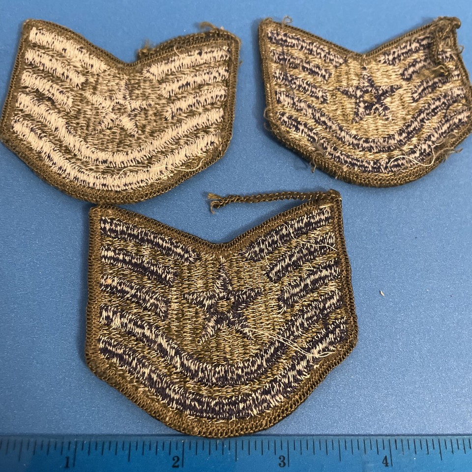 3 US Air Force Tech Sergeant Rank Patch Vtg E-6 E6 Green Chevron Pair ...