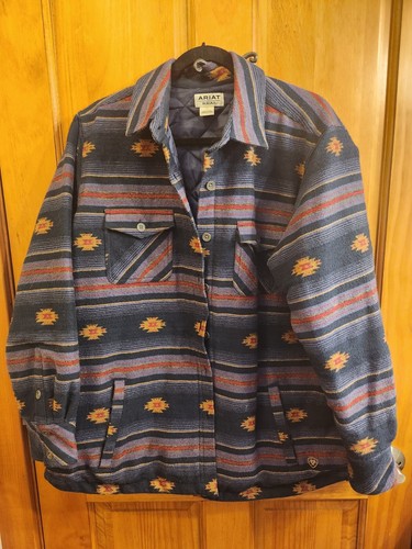 Ariat REAL Aztec Western Print Button Down Jacket Navy Purple 1X | eBay